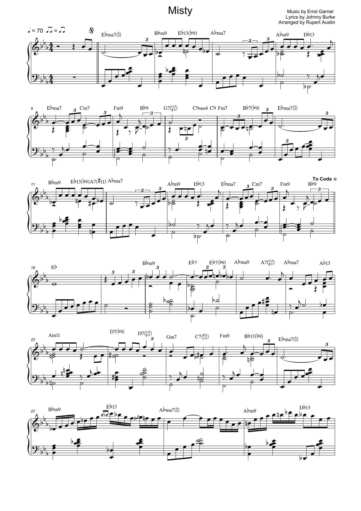 Misty Jazz Standard piano Solo Sheet Music Library PDF Misty Jazz Standard piano Solo Sheet Music Library PDF