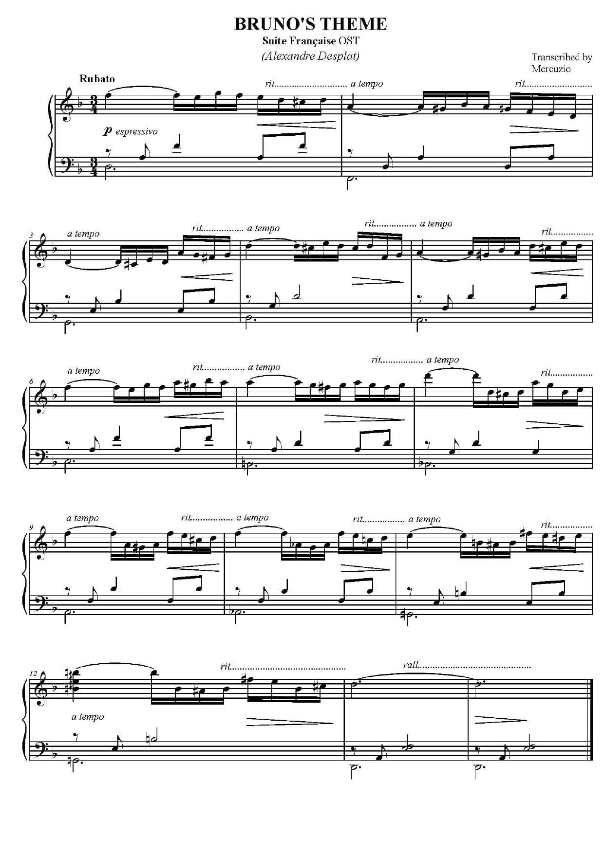 Alexandre Desplat - Sheet Music Library (PDF)