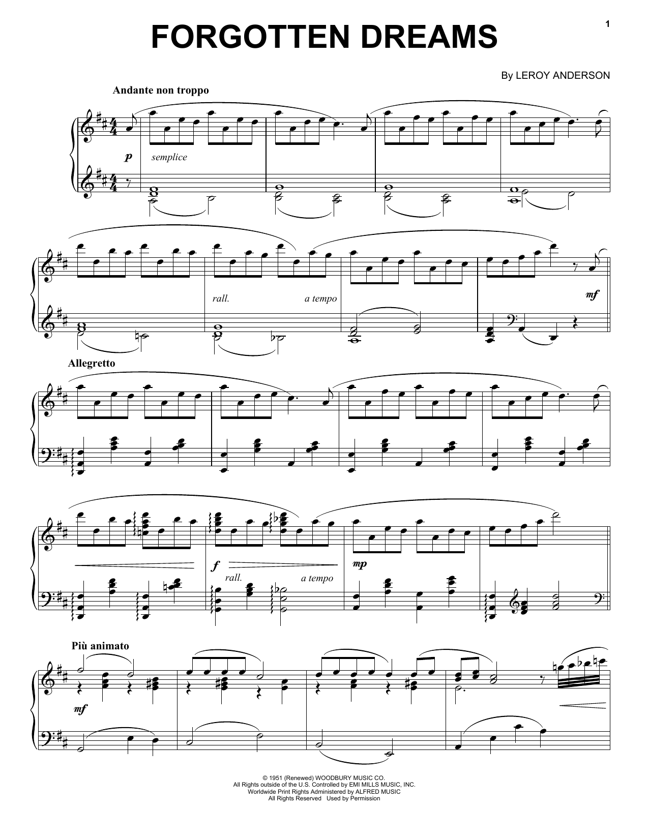 Leroy Anderson (1908-1975) and the Forgotten Dreams - Sheet Music Library (PDF)
